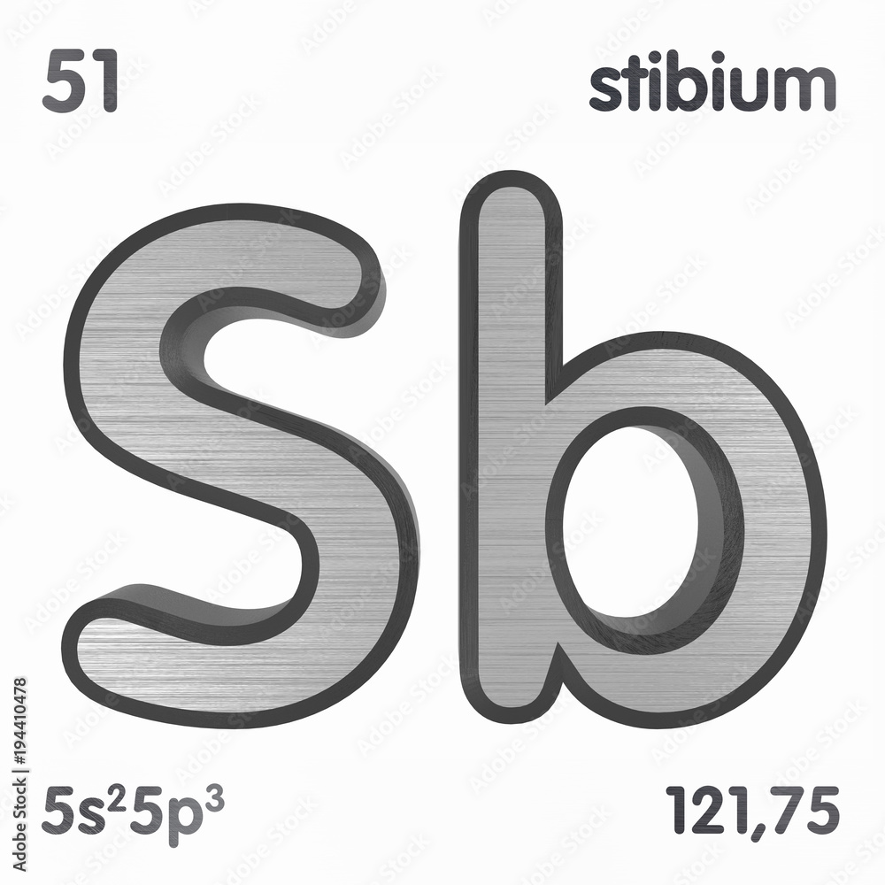 Antimony (Sb) or Stibium. Chemical element sign of periodic table of ...