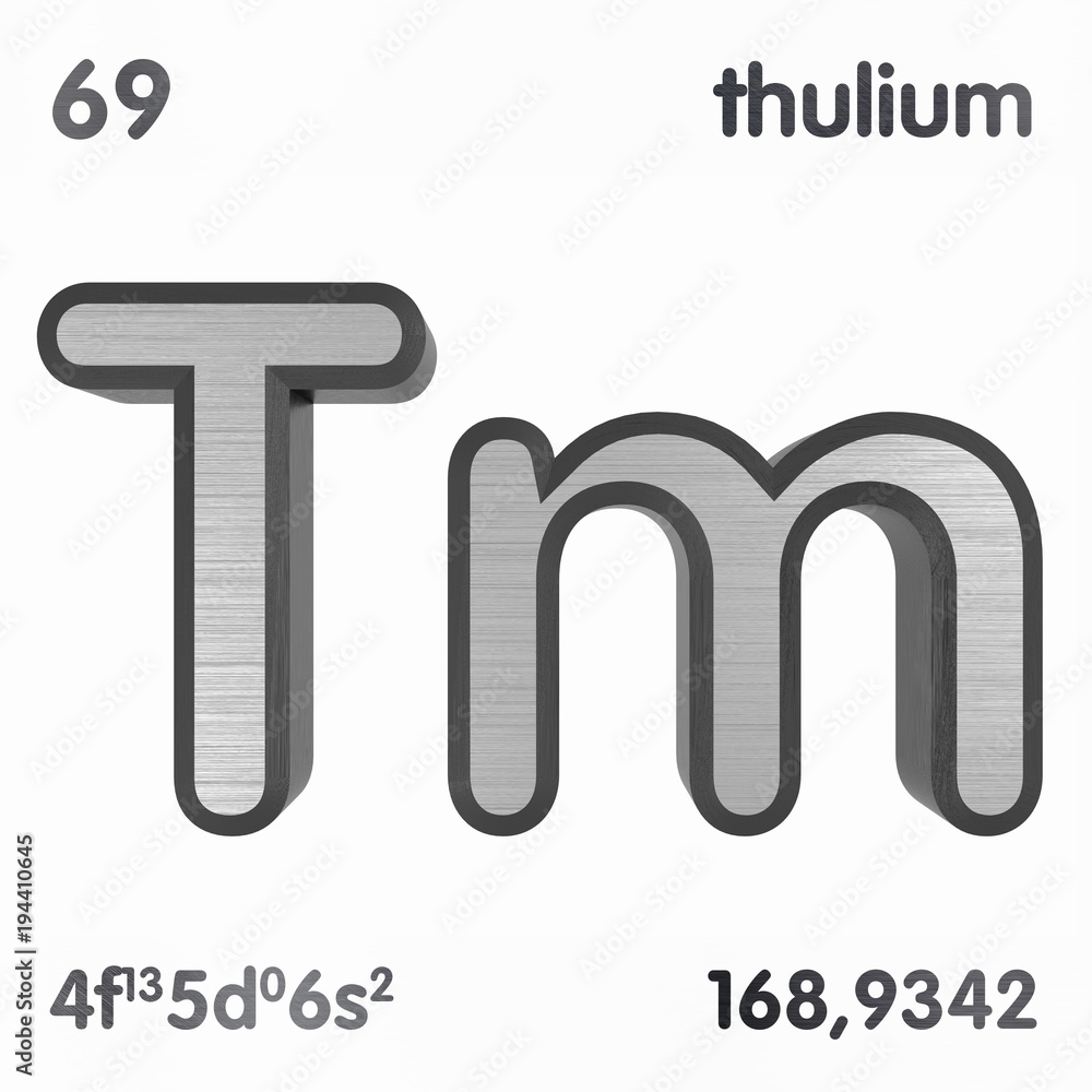 Thulium (Tm). Chemical element sign of periodic table of elements. 3D ...