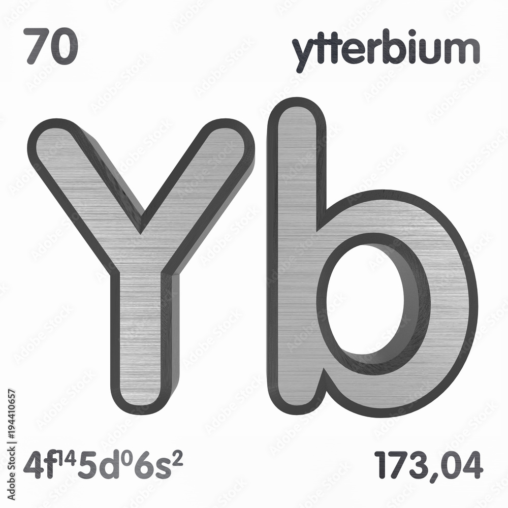Ytterbium (Yb). Chemical element sign of periodic table of elements. 3D ...