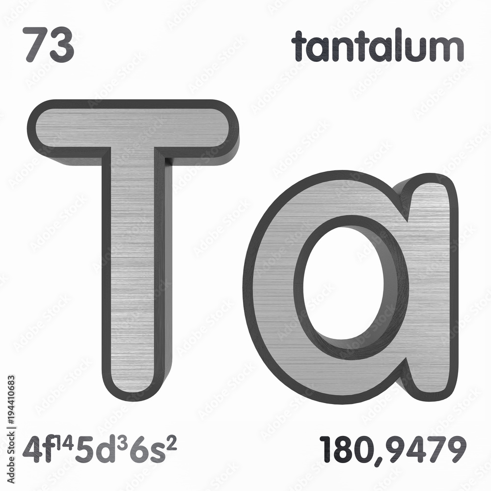 Tantalum (Ta). Chemical element sign of periodic table of elements. 3D ...