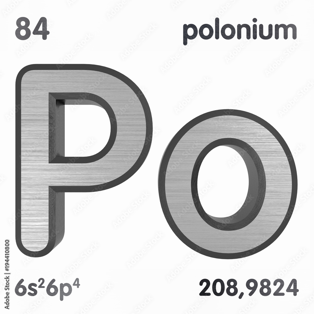 Polonium (Po). Chemical element sign of periodic table of elements. 3D ...