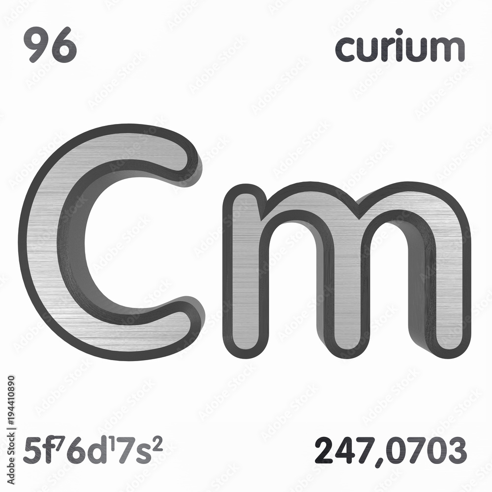 Curium (Cm). Chemical element sign of periodic table of elements. 3D ...