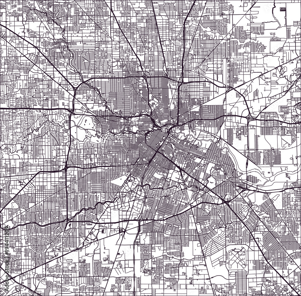 vector map of the city of Houston, U.S. state of Texas, USA Stock ...