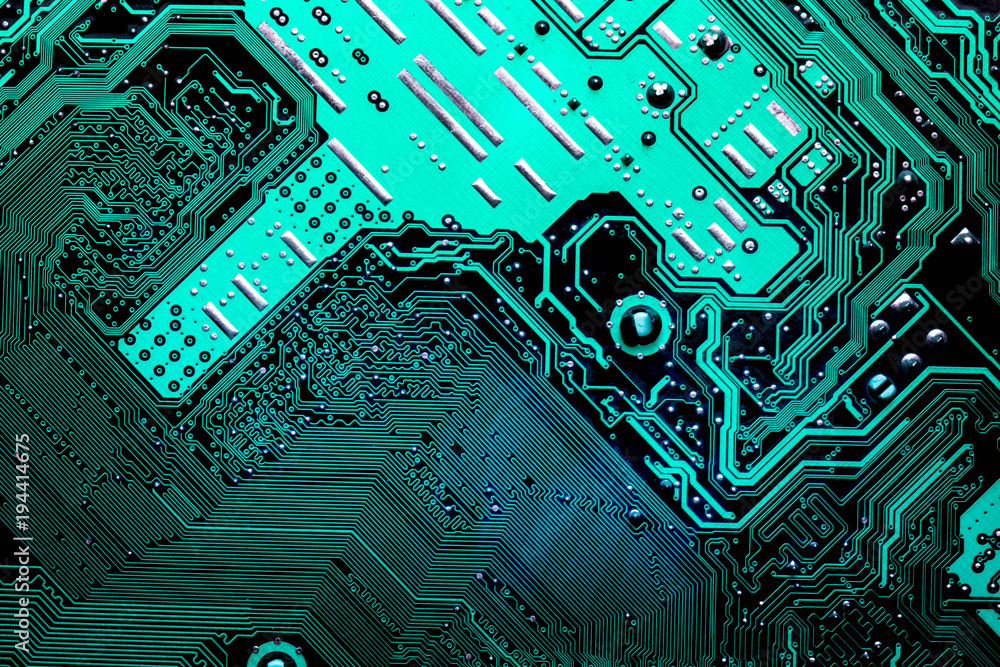 Close up of a printed blue computer circuit board Stock Photo | Adobe Stock