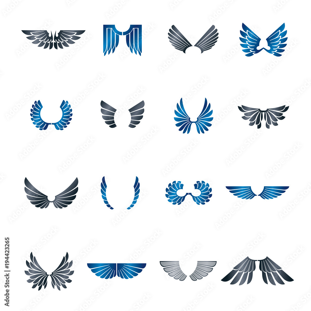 Freedom Wings emblems set. Heraldic Coat of Arms decorative logos ...