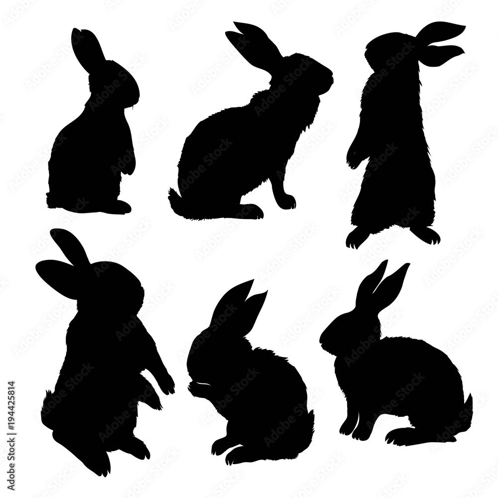 Silhouette of a sitting up rabbit, vector illustration Stock Vector ...