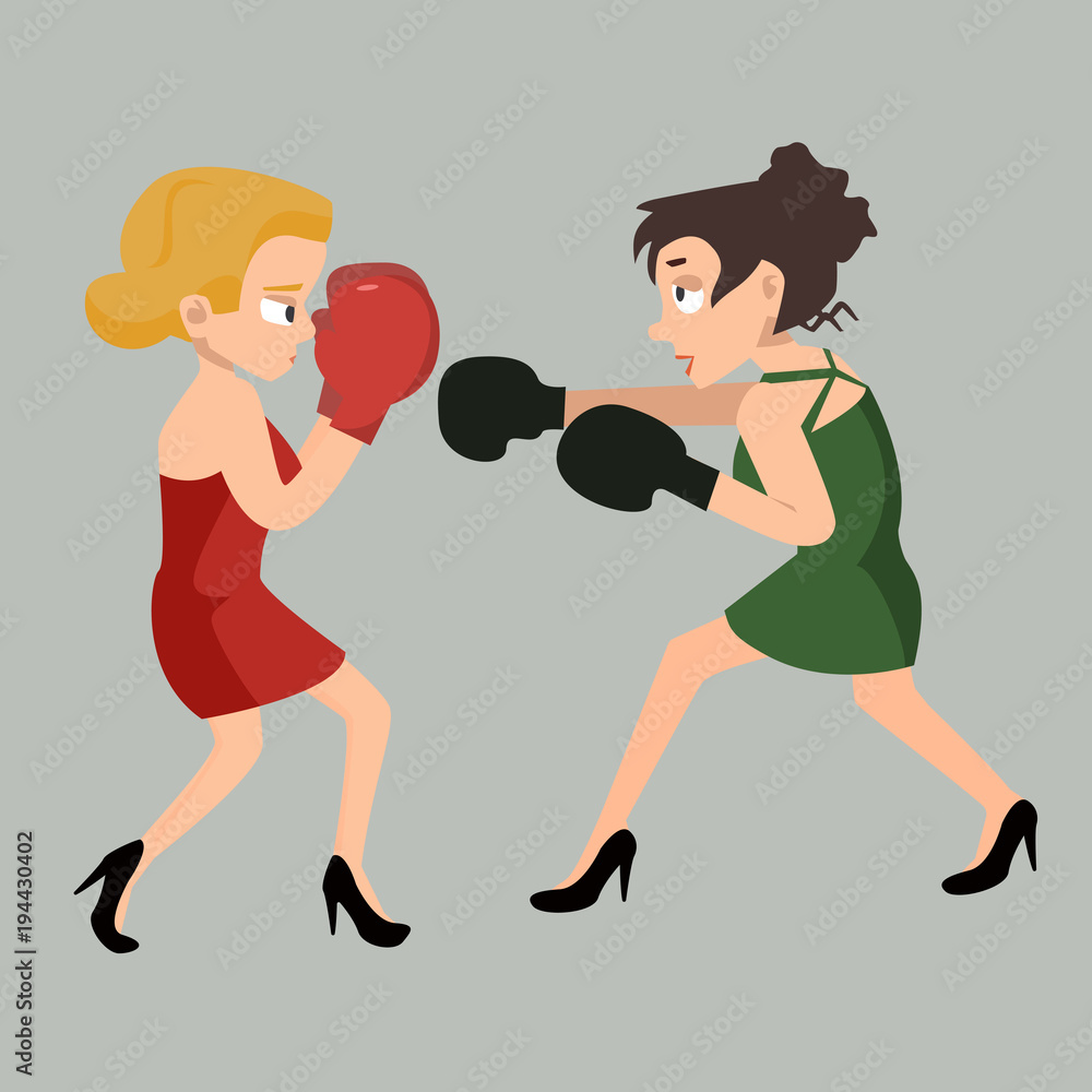 women's fight vector cartoon illustration Stock Vector | Adobe Stock