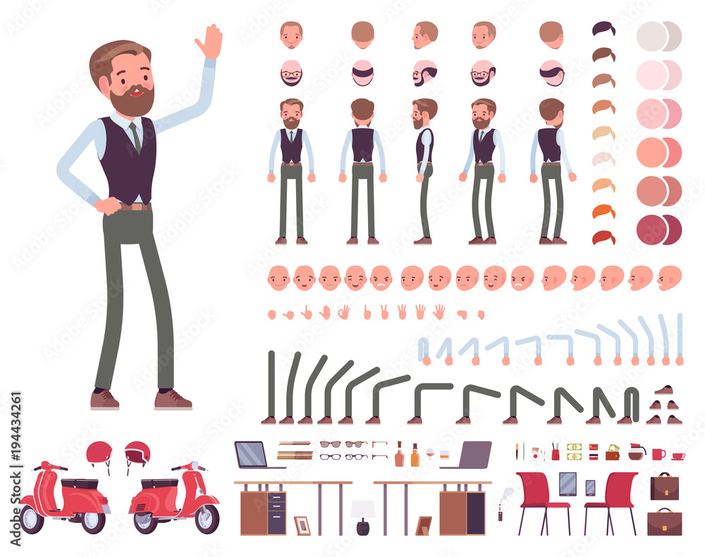 Handsome male office employee character creation set Stock Vector ...