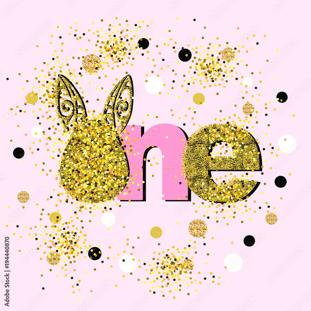 Vector illustration golden One with Bunny ears. Template for Baby ...