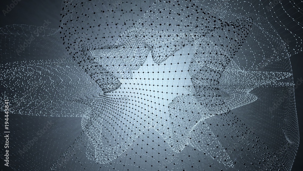 Molecule model with connected lines with dots on dark background ...