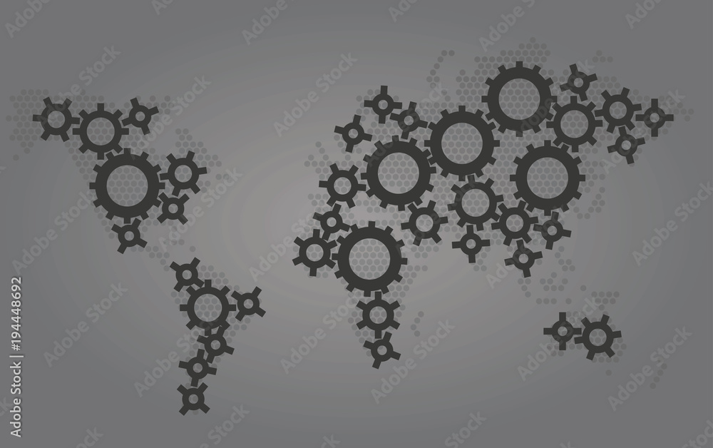 World map with gear wheels. vector illustration Stock Vector | Adobe Stock