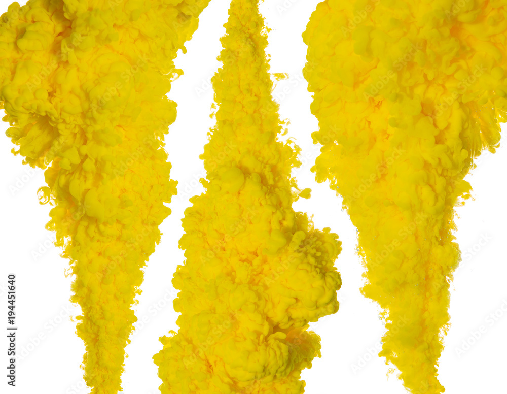 Abstract paint background color yellow ink splash in the water isolated ...