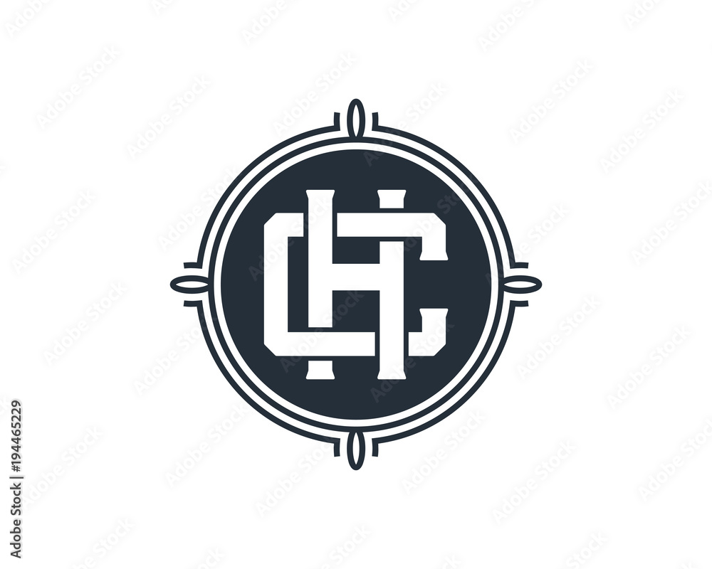 Simple Classic Circle with Initial Name Letter CH or HC Sign Symbol ...