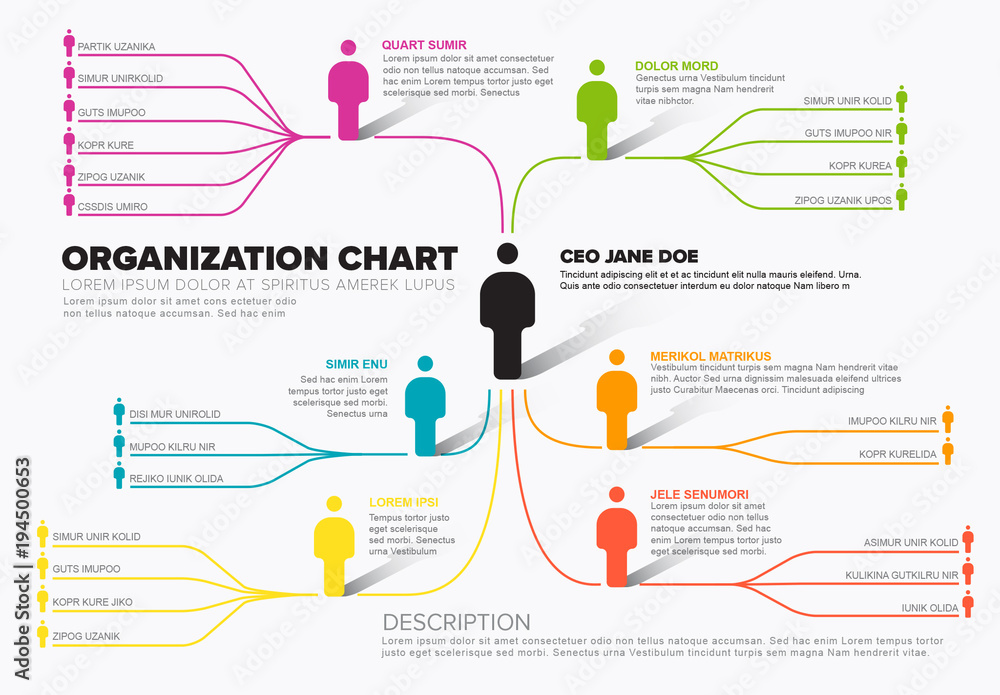 Colorful Pictogram Organizational Chart Layout Stock Template | Adobe Stock