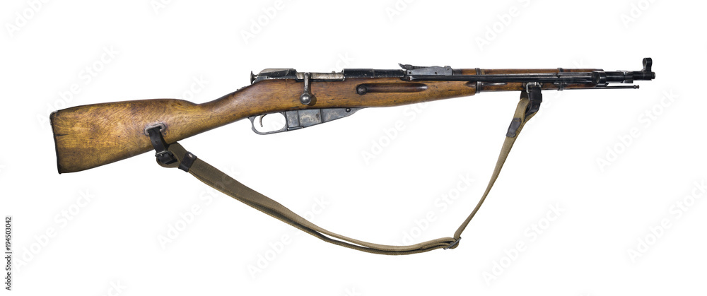 vintage military rifle with bayonet in its closed position, isolated ...
