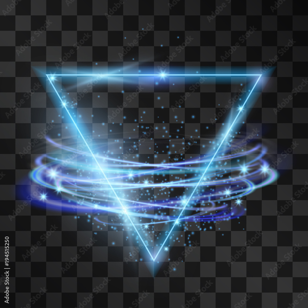 Vector abstract neon blue triangle light effect with swirling winds ...