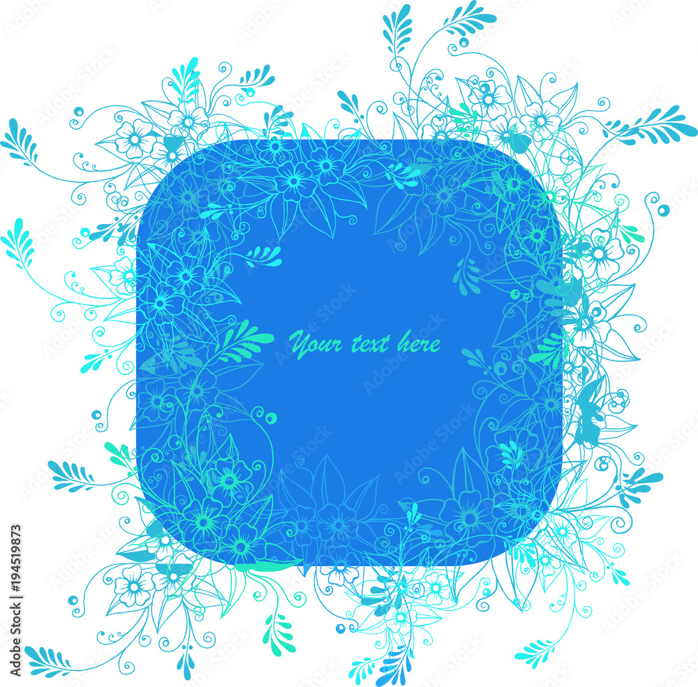 cute postcard with blue background and blue flowers in vector Stock ...