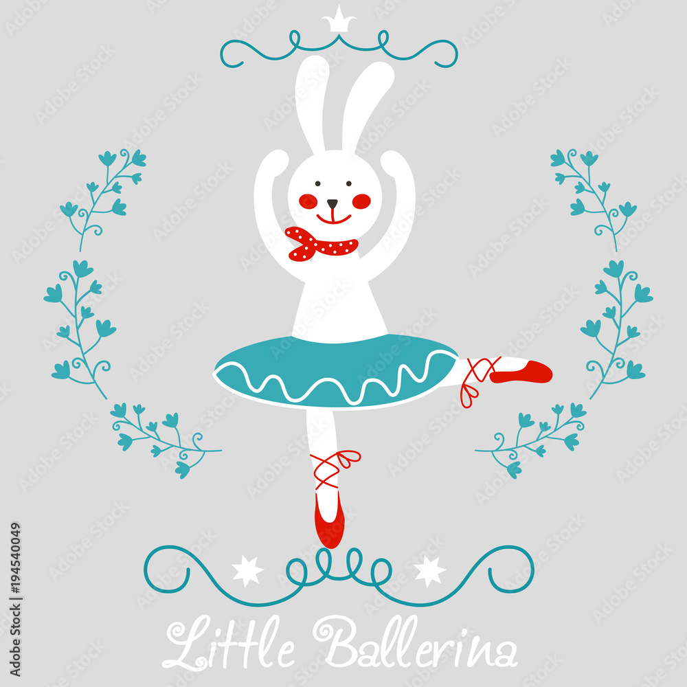 "Little ballerina" - funny illustration with cute cartoon bunny girl ...
