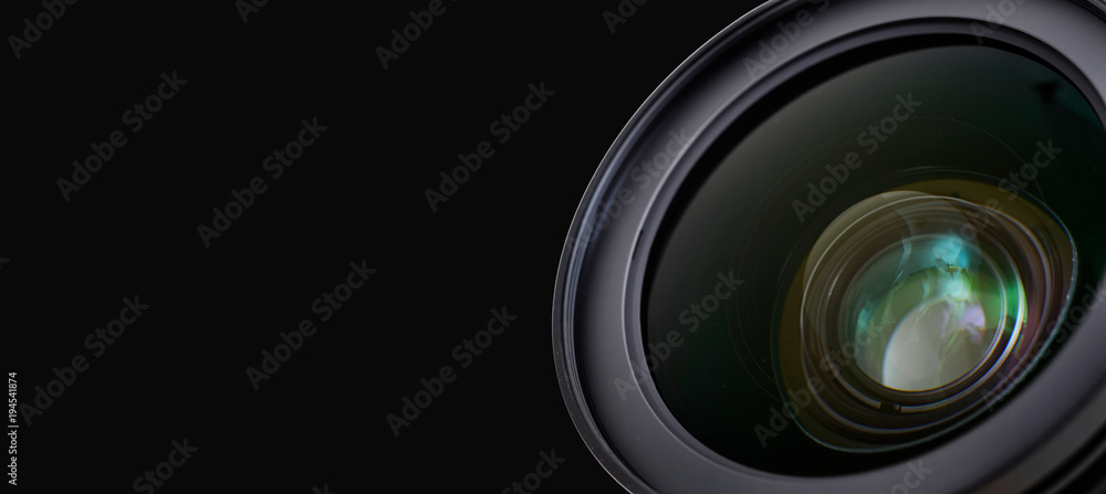 Closeup of camera lens over black background Stock Photo | Adobe Stock