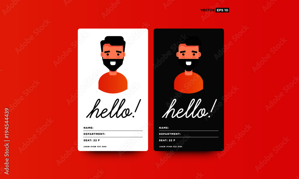 Hello ID Tag Card with Name Department Details and Man Illustration for ...
