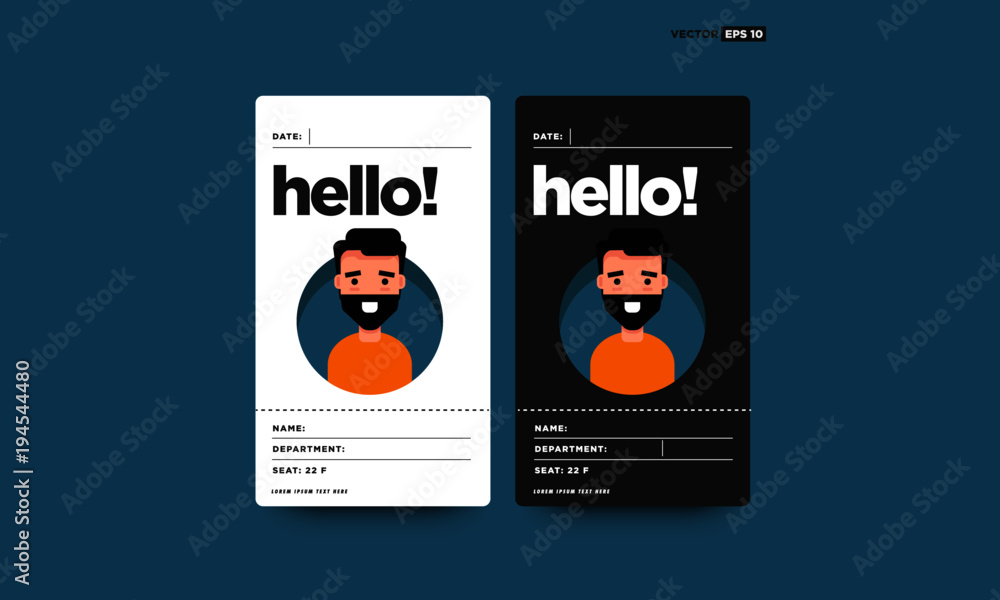 Hello ID Tag Card with Name Department Details and Man Illustration for ...