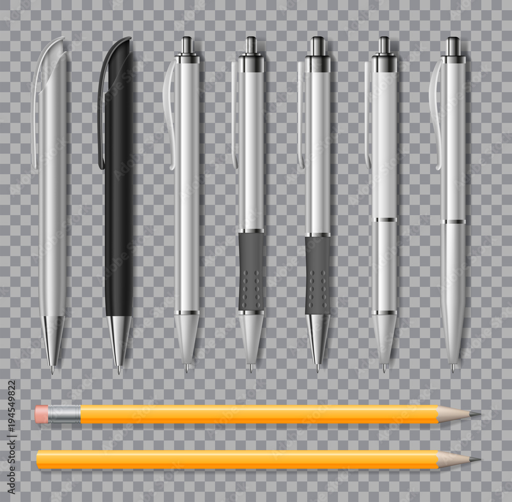 Set of Realistic office pens and pencil isolated on transparent ...