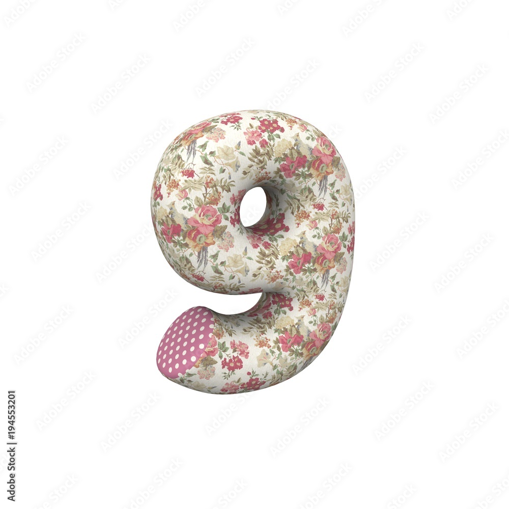 Number 9, 3d figure with tissue texture in a handmade style isolated on ...