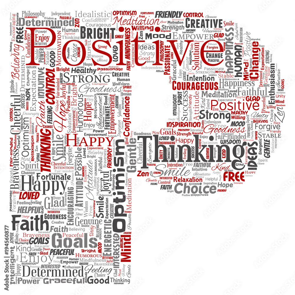 Vector conceptual positive thinking, happy strong attitude letter font ...