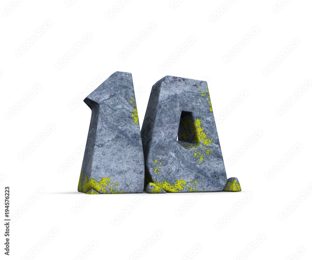 Stone numeral 10, 3d model on isolated white background with grey ...