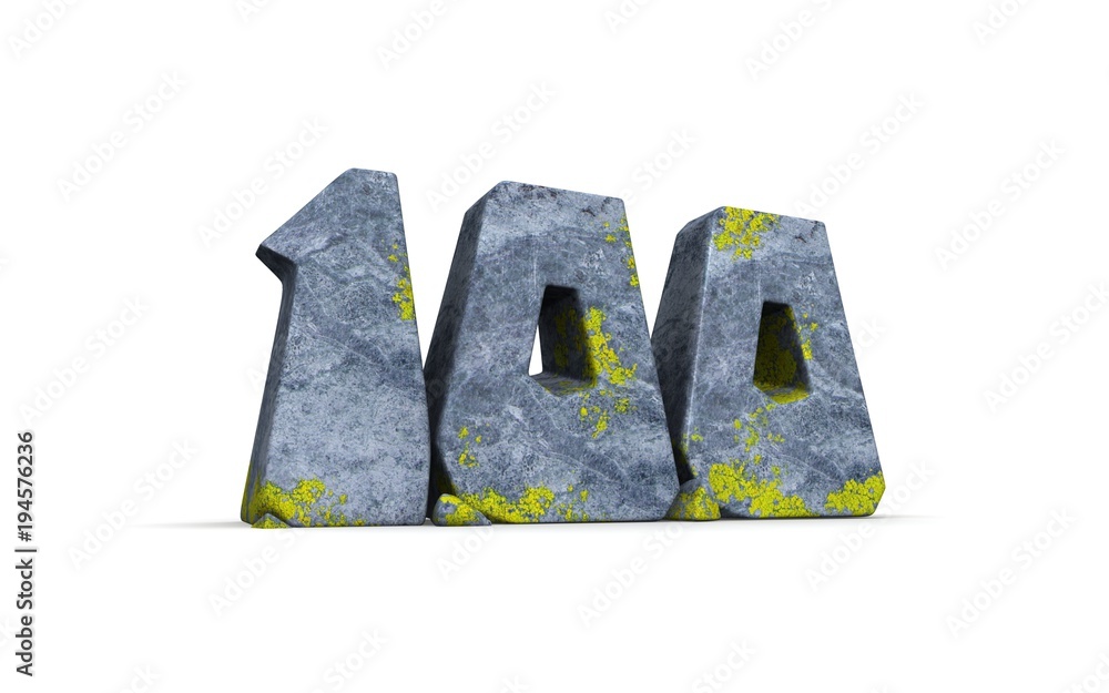 Stone numeral 100, 3d model on isolated white background with grey ...