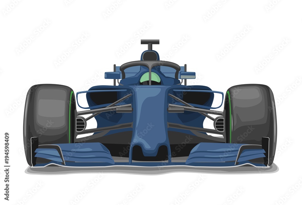 Racing blue car with protection front view. Vector flat illustration ...