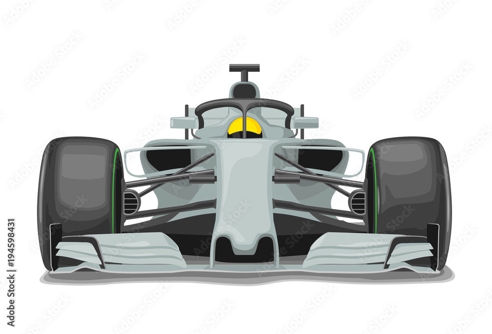 Racing silver car with protection front view. Vector flat color ...