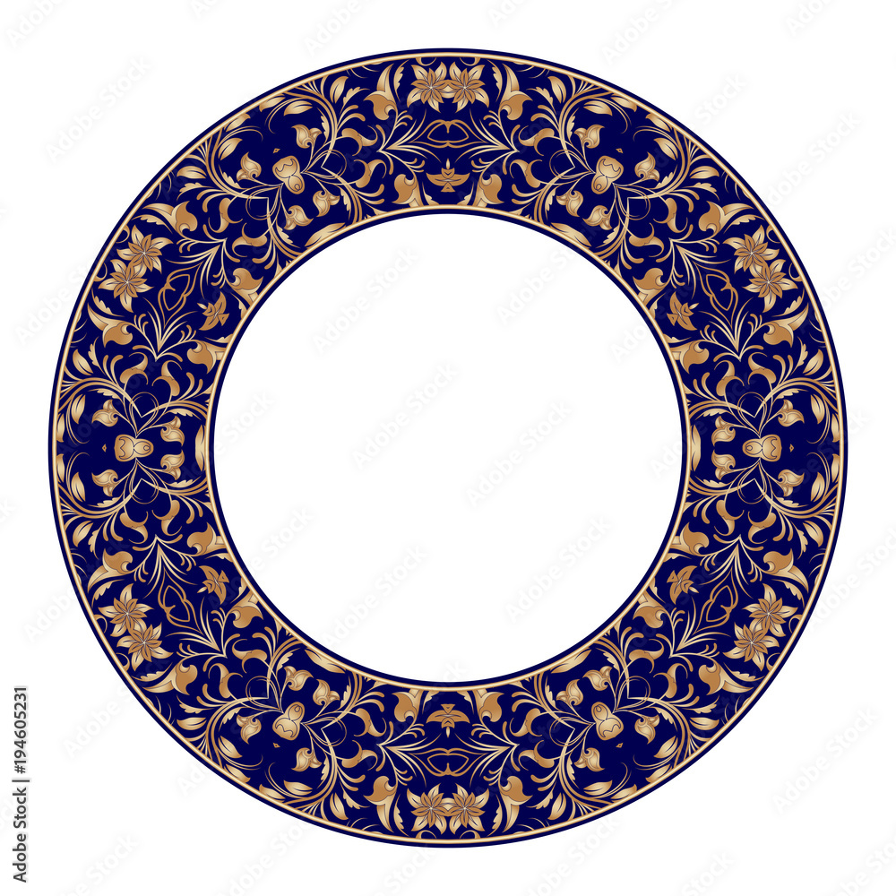 Thin gold pattern for plates, trays, dishes and souvenirs. Vector ...
