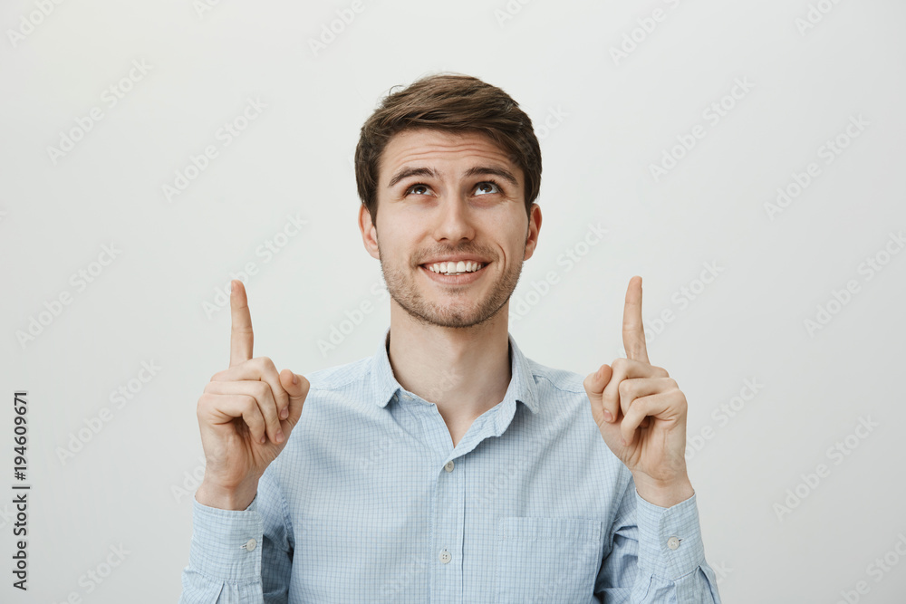 Who is lucky guy, of course me. Happy positive handsome male with beard ...