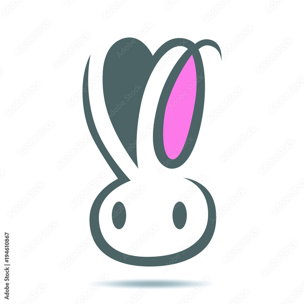 Cute bunny head symbol, icon on white background. Design element Stock ...