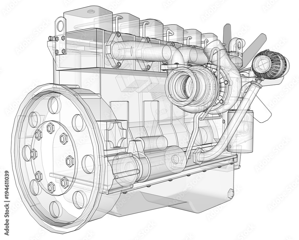 ภาพประกอบสต็อก A big diesel engine with the truck depicted in the ...