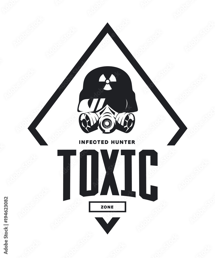 Rider in helmet and gas mask vector logo isolated on light background ...