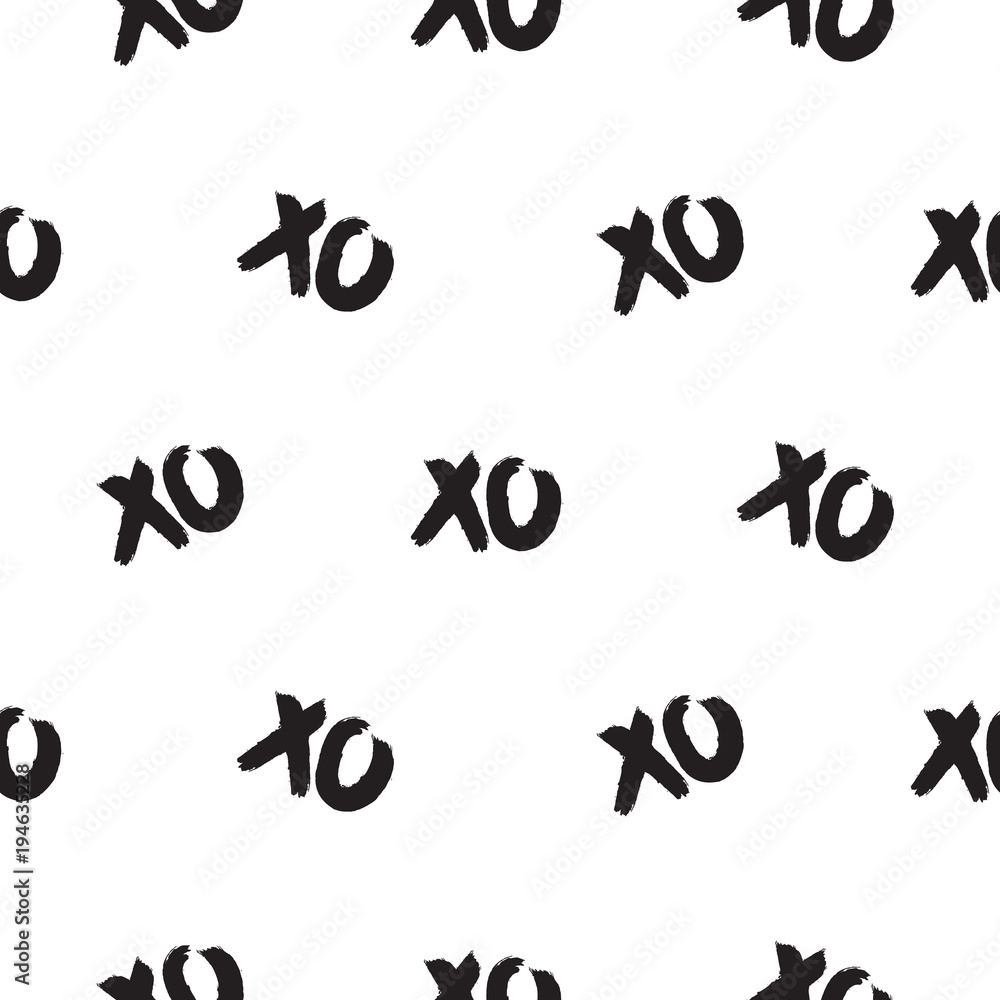 Seamless pattern with xoxo words. Brush stroke black and white repeat ...