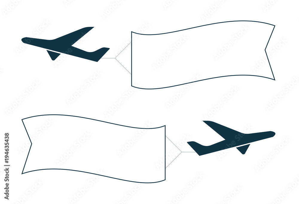 Set of Flying advertising banner. Set of Plane with horizontal banner ...