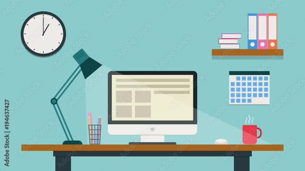 Cartoon workplace. Modern colorful office. Flat animation. 4K Stock ...