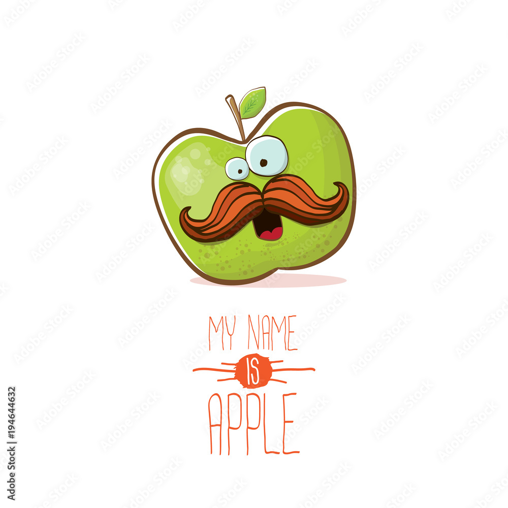 vector funny cartoon cute green apple character isolated on white ...