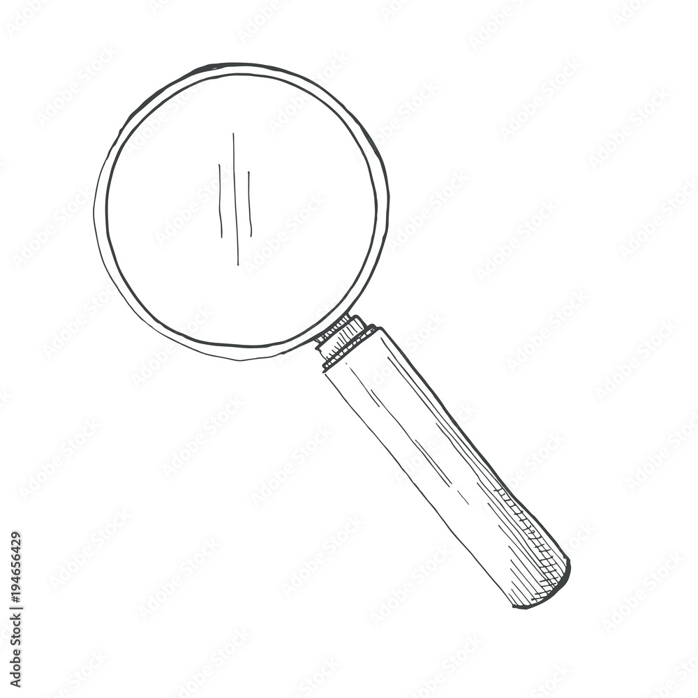 Hand drawn magnifier isolated on white background. Vector illustration ...