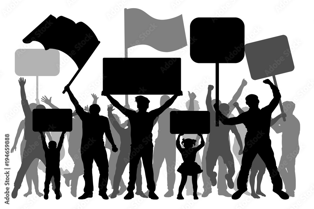 Manifestation, demonstration, protest, revolution, strike. A crowd of ...