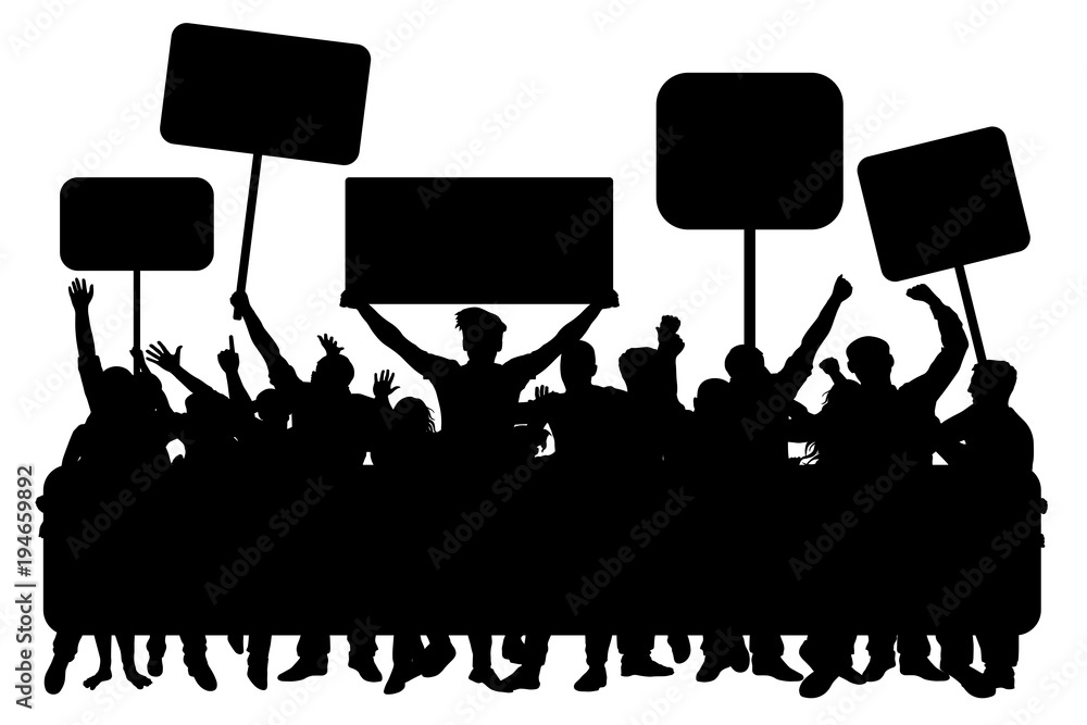 Crowd of people with banners, silhouette vector. Demonstration ... Crowd of people with banners, silhouette vector. Demonstration ...
