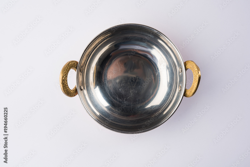 empty Indian Kadhai or Karhai or frying pan or iron wok isolated on ...