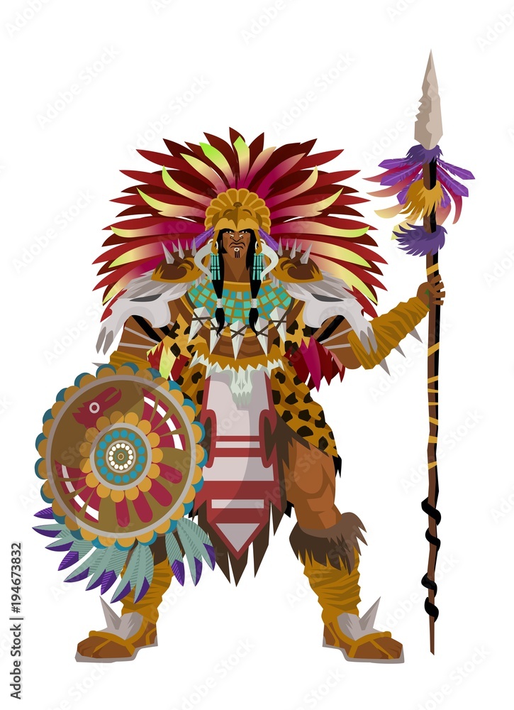 aztec strong warrior with spear Stock Vector | Adobe Stock