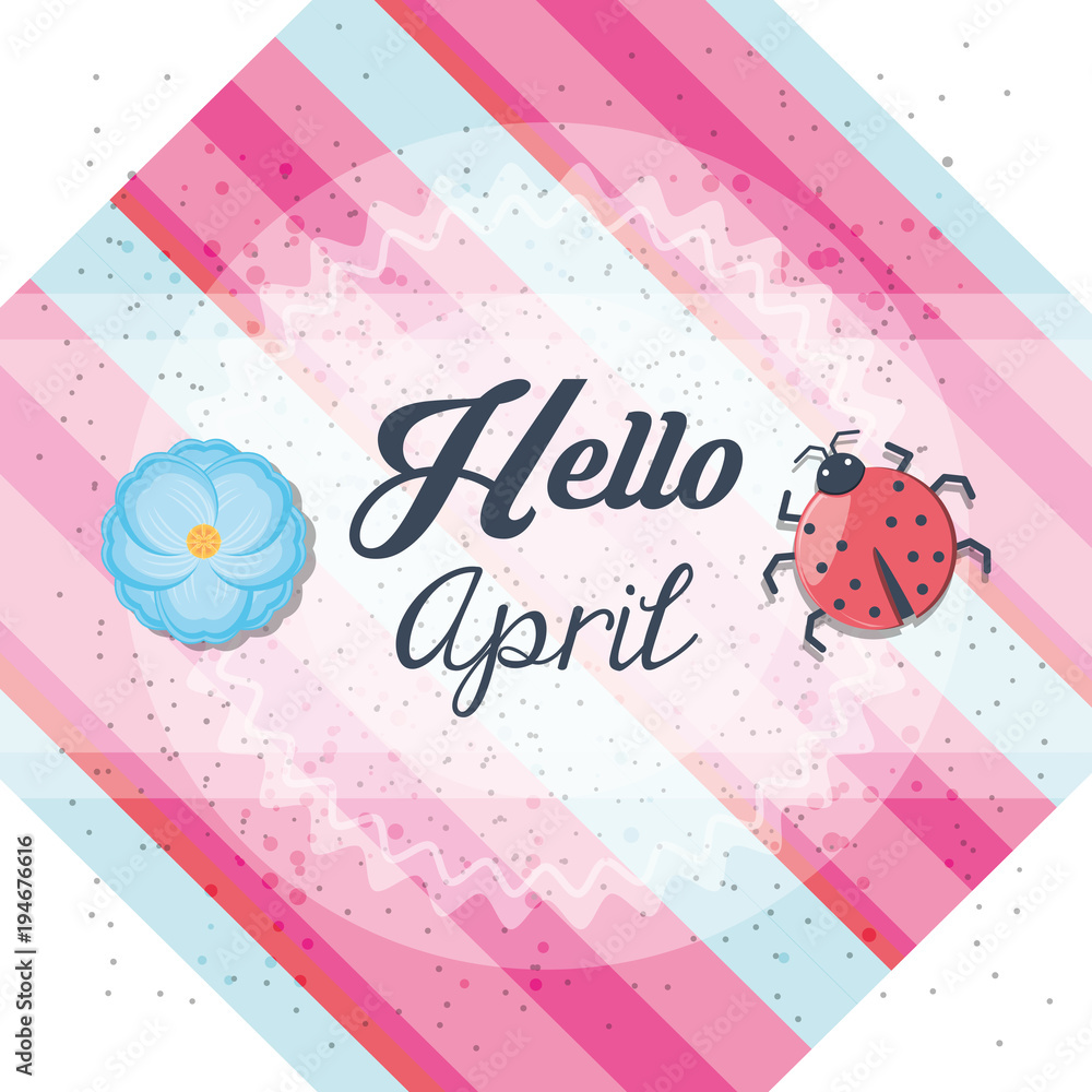 Hello april design with colorful rhombus frame with beautiful flower ...