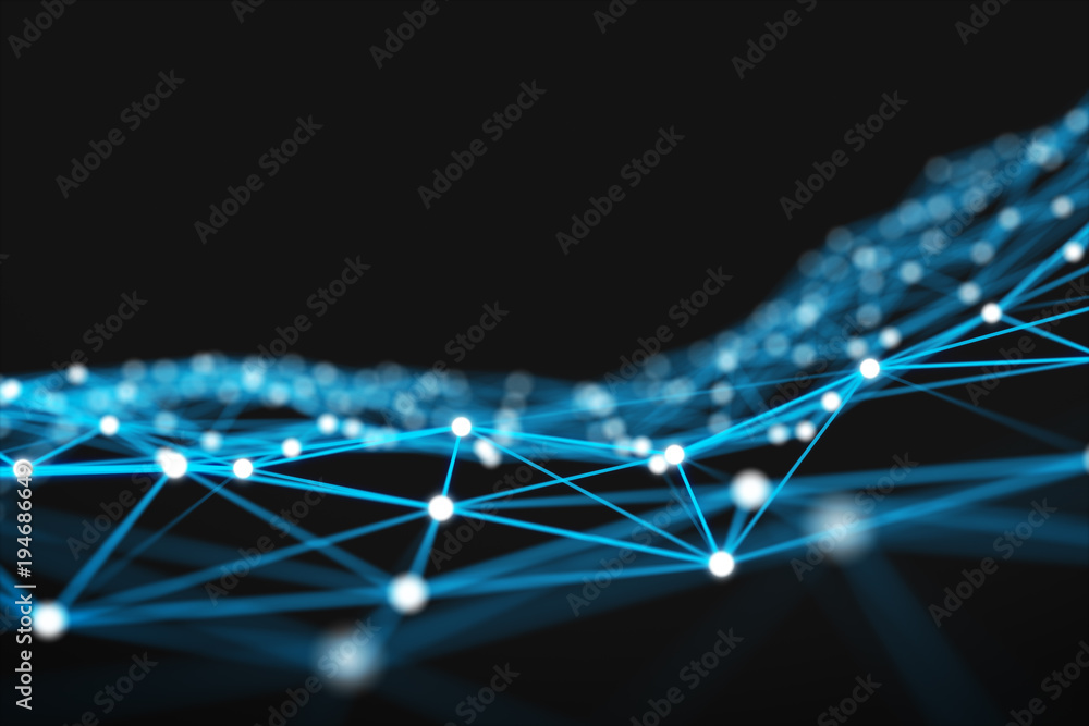 Abstract particle background. Mess network.Futuristic plexus array big data,3d rendering. Stock ...