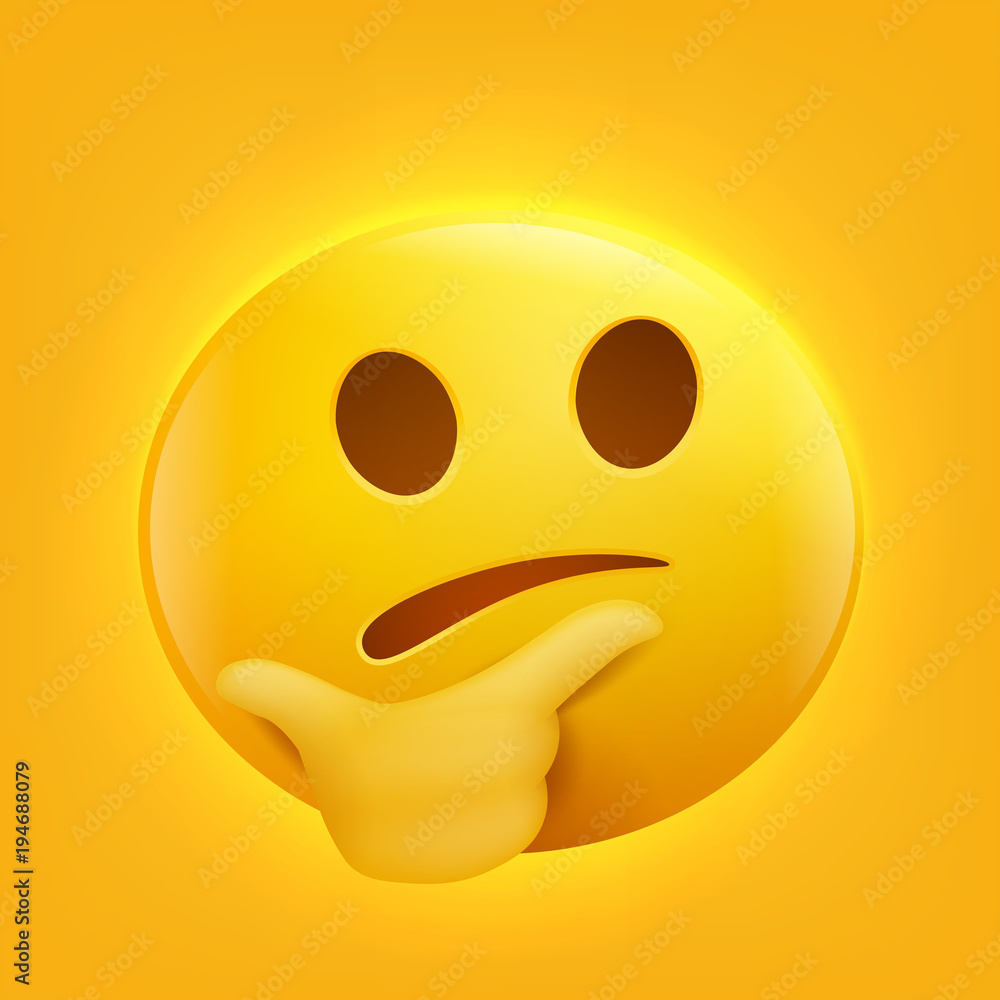 Thinking face emoji cartoon character yellow smiley face emoticon Stock ...