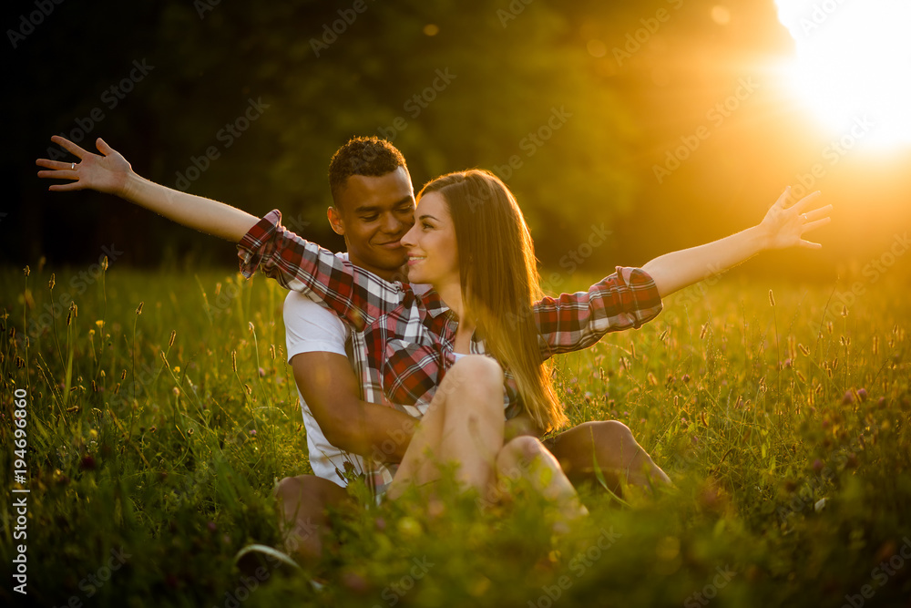 Being together - couple enjoying moments together in nature Stock Photo ...